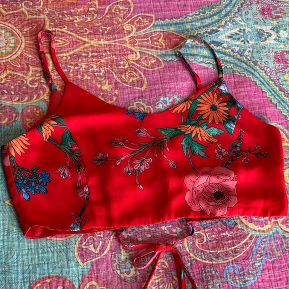 Lulus | Tops | Lulus Red Floral Crop Top | Poshmark